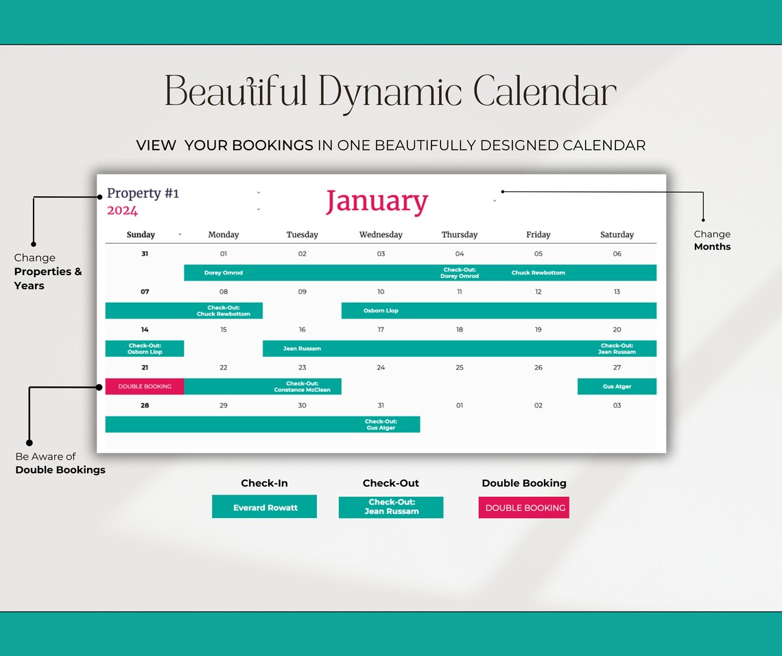 Airbnb Booking Calendar: Property Management & Reservation Template - Etsy
