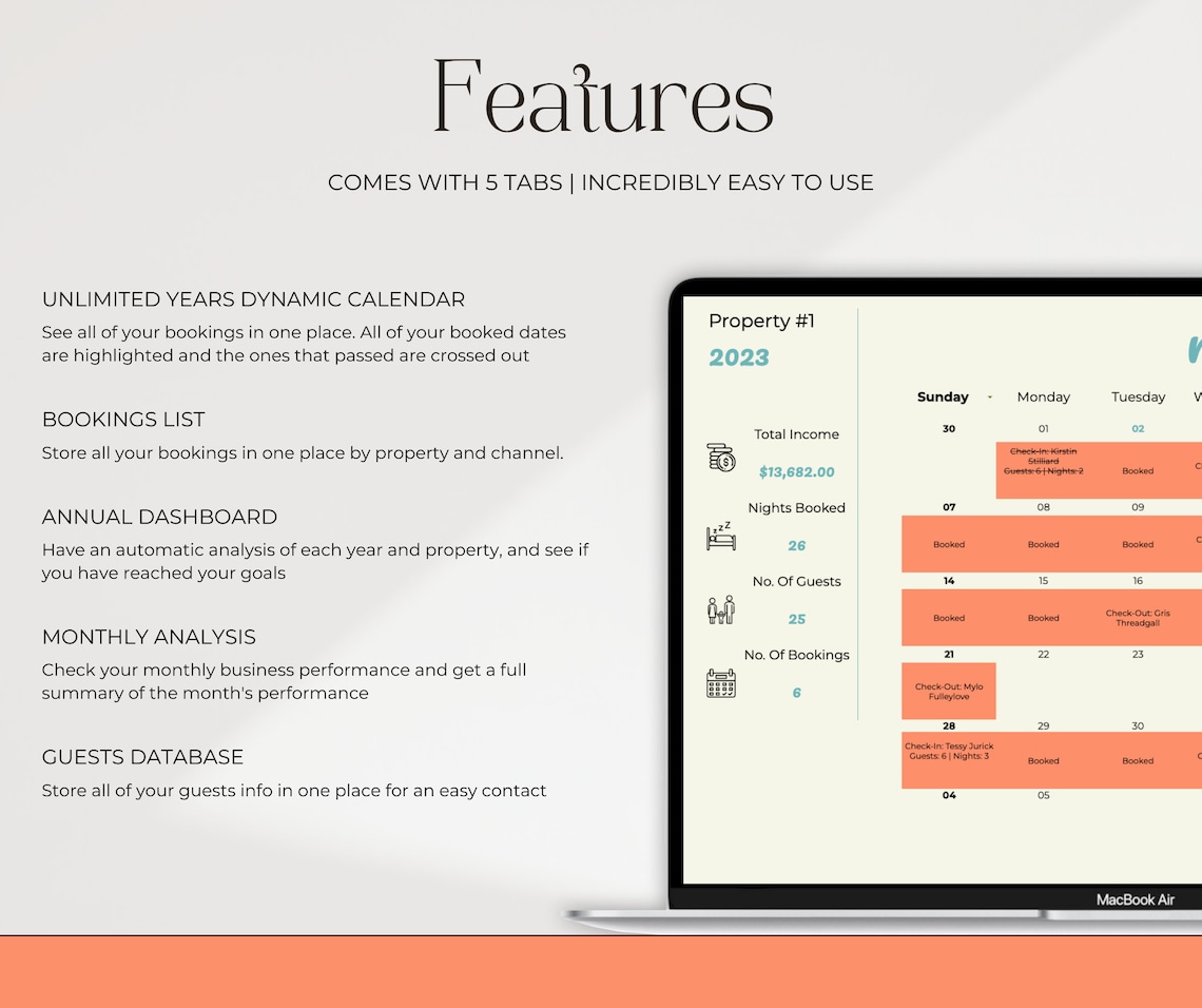 Airbnb Booking Calendar for Short Term Rental Property Google Sheets ...