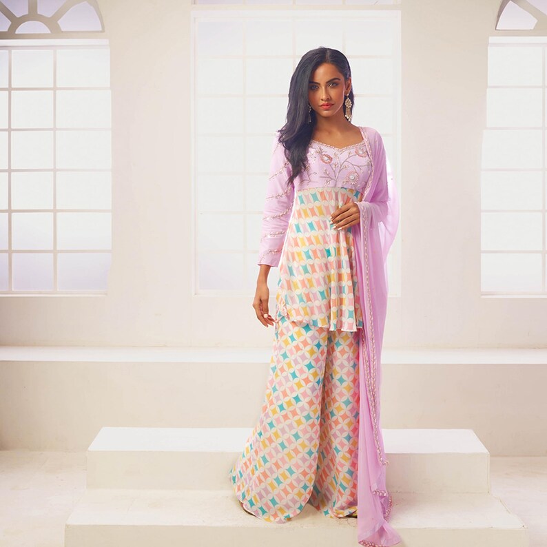 Simple Pastel Indian Sharara Dress With Palazzo Pants and Dupatta - Etsy