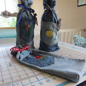 Wine Bottle Holder Upcycled Blue Jeans - Etsy