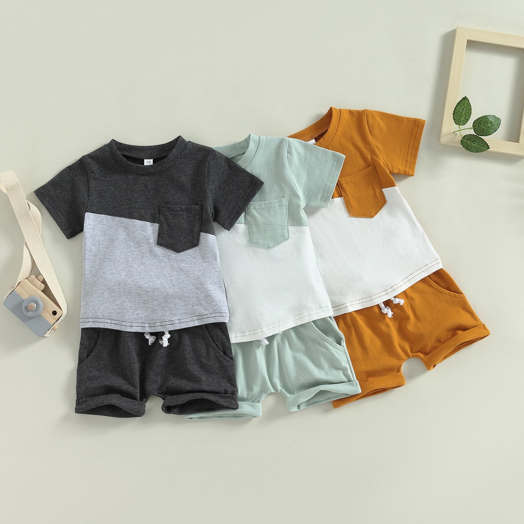 Baby Boy Summer Clothes Set, Pocket T-shirt and Elastic Waist Shorts ...