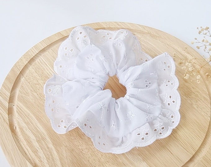Large White Broderie Scrunchie With Anglaise Lace - Handmade in UK - Etsy