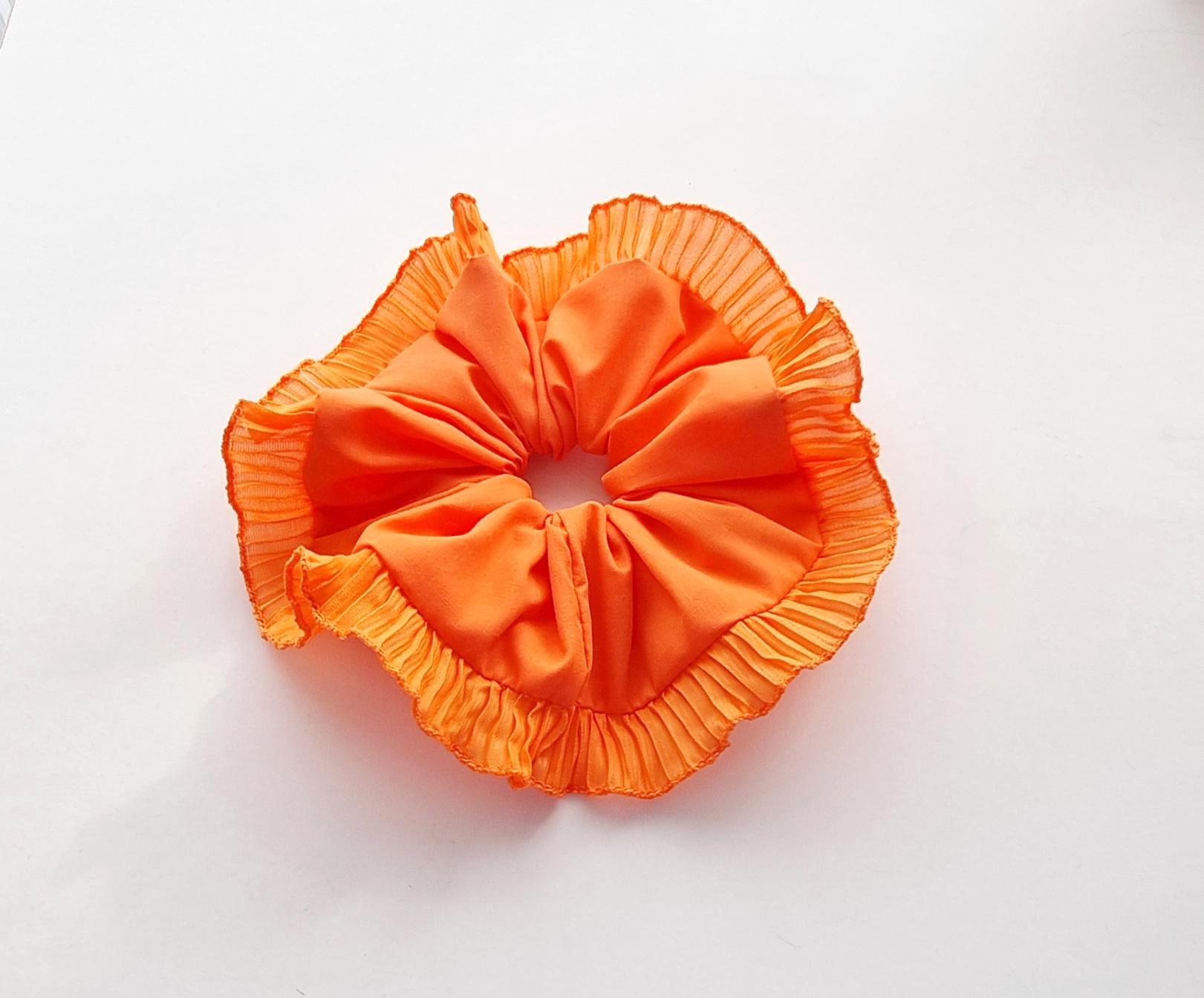 Orange Frill Scrunchie With Ruffle Frilling - Large Hair Tie Handmade ...