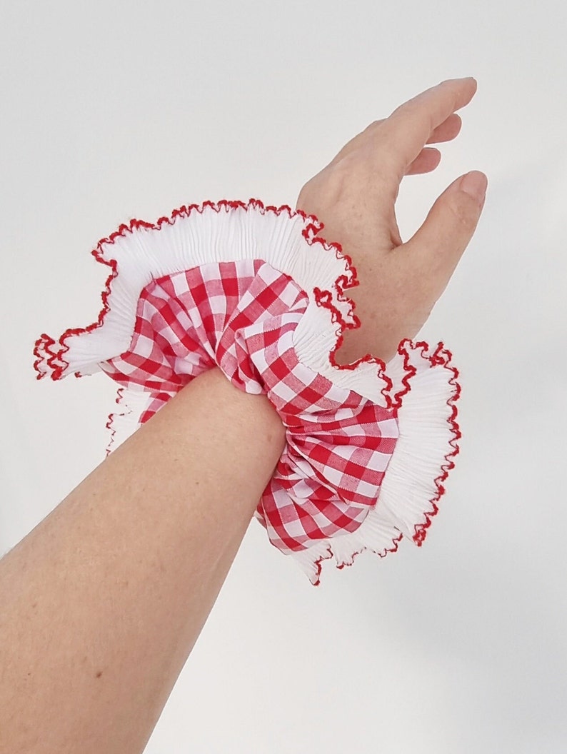 Black Gingham Scrunchie With Ruffle Trim - Red Gingham Scrunchie With ...