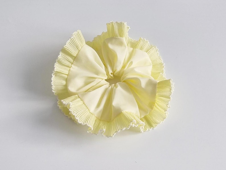 Buttermilk Frill Hair Scrunchie With Pleated Ruffle Trim - Light Yellow ...