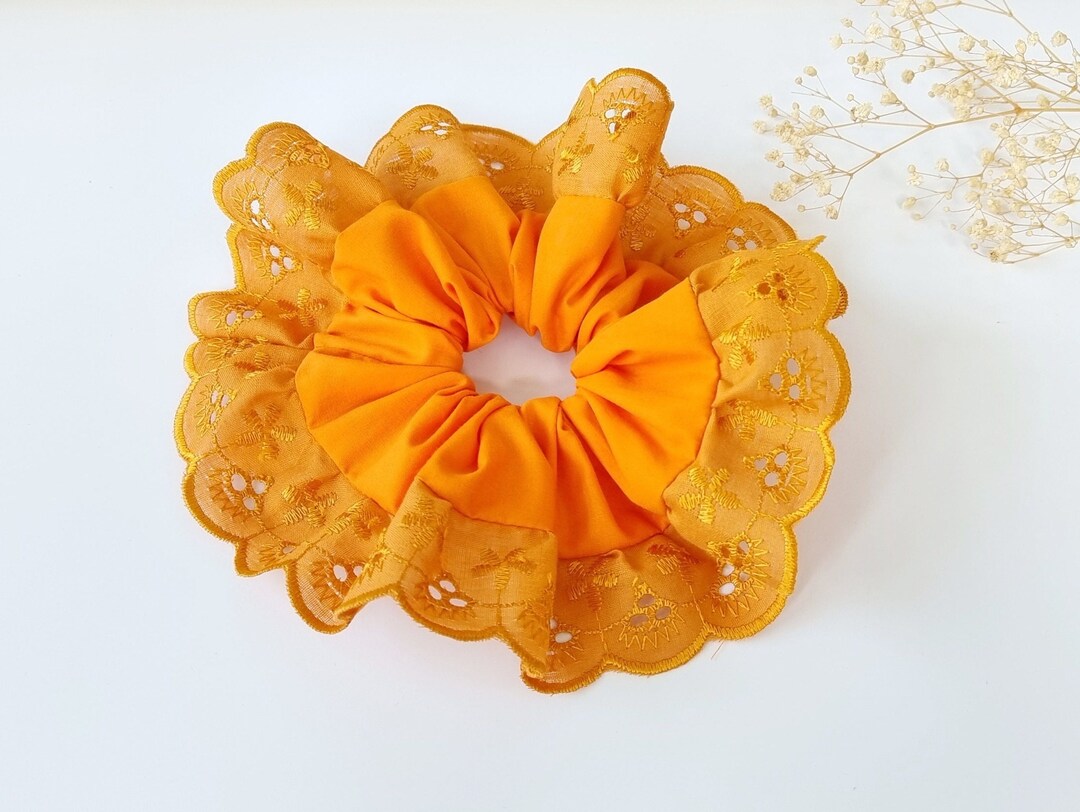 Large Orange Scrunchie With Anglaise Lace Handmade in UK - Etsy