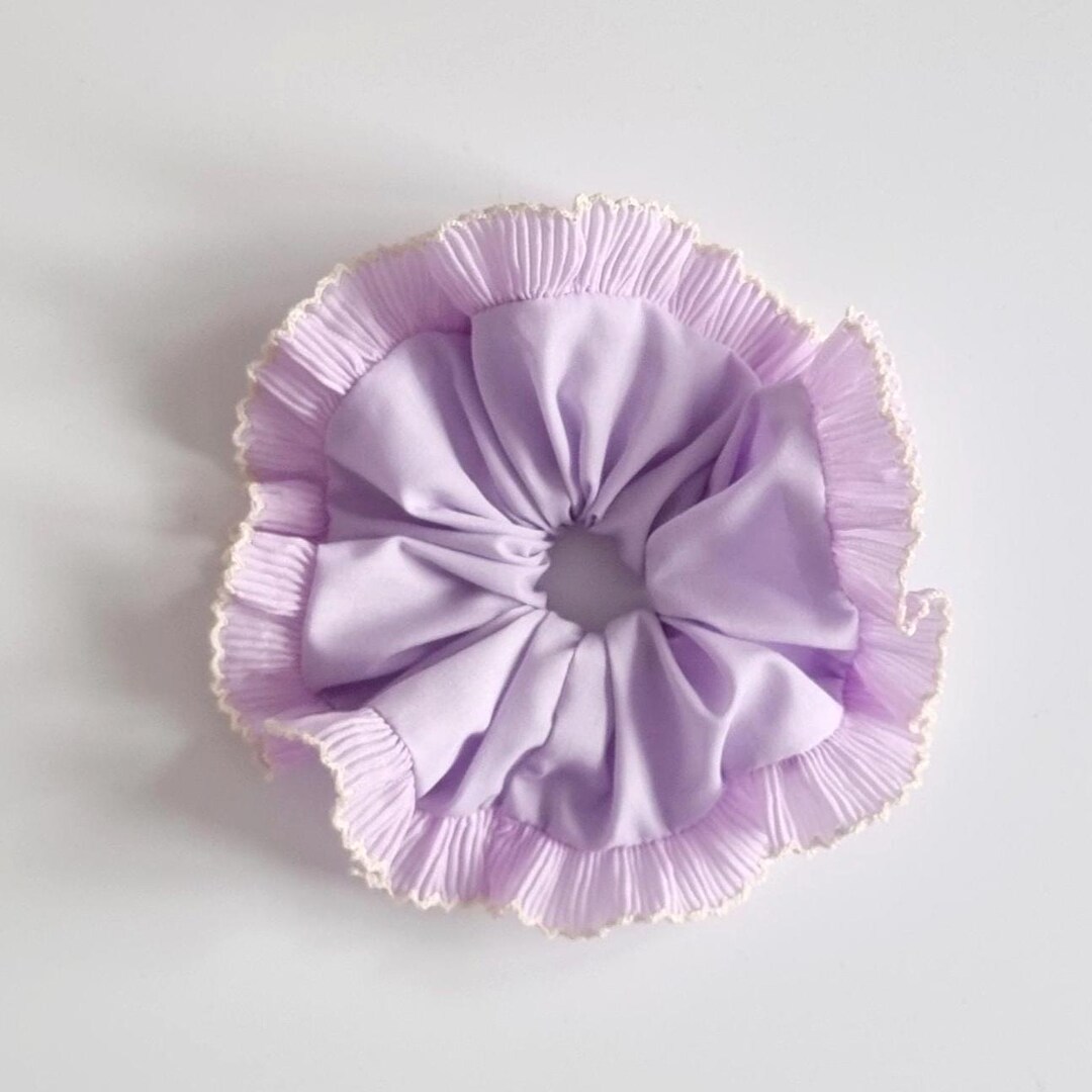 Lilac Frill Scrunchie With Ruffle Lace Trim - XL Hair Scrunchie ...