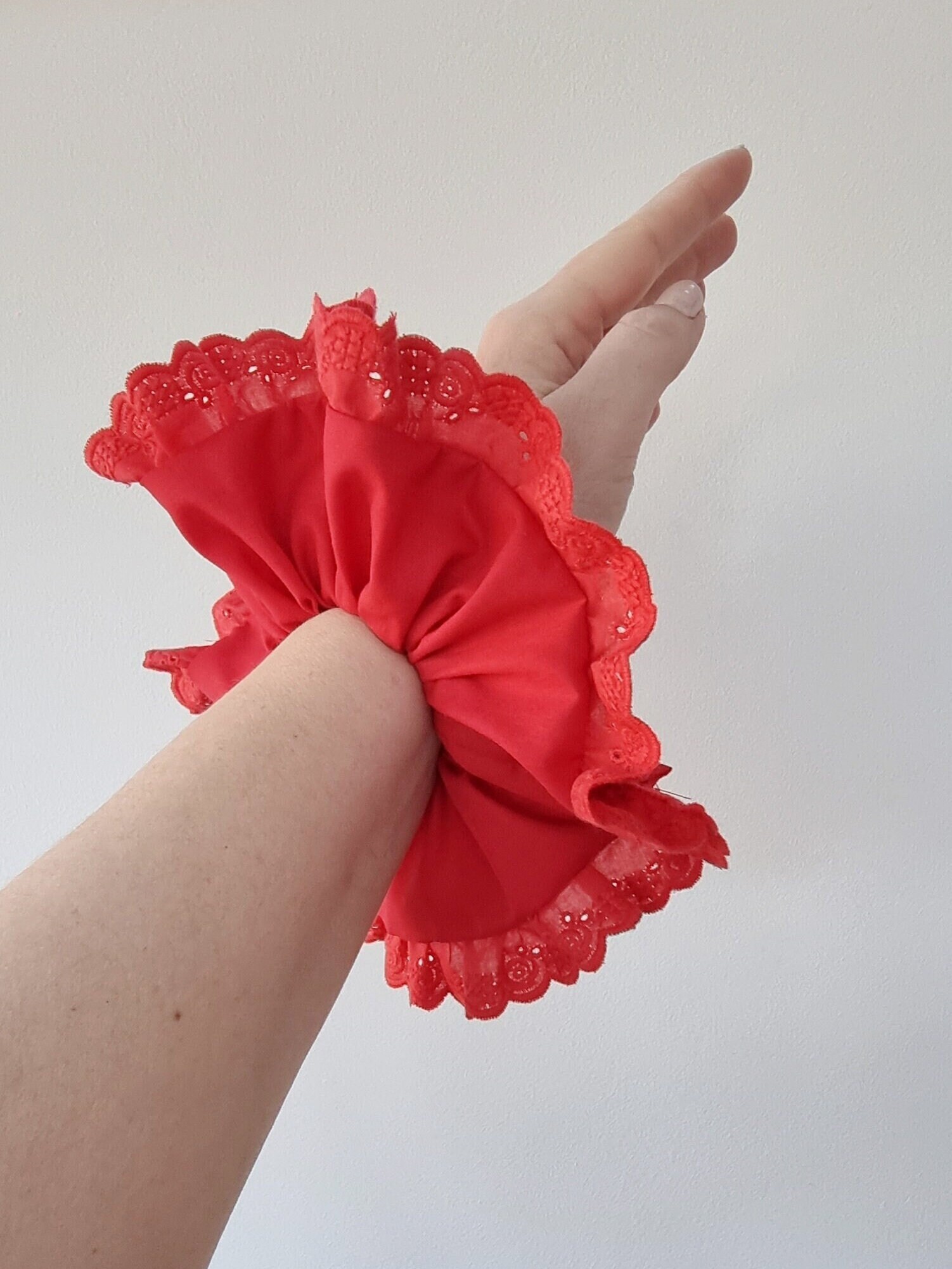 Large Red Broderie Scrunchie With Anglaise Lace Handmade in UK - Etsy UK