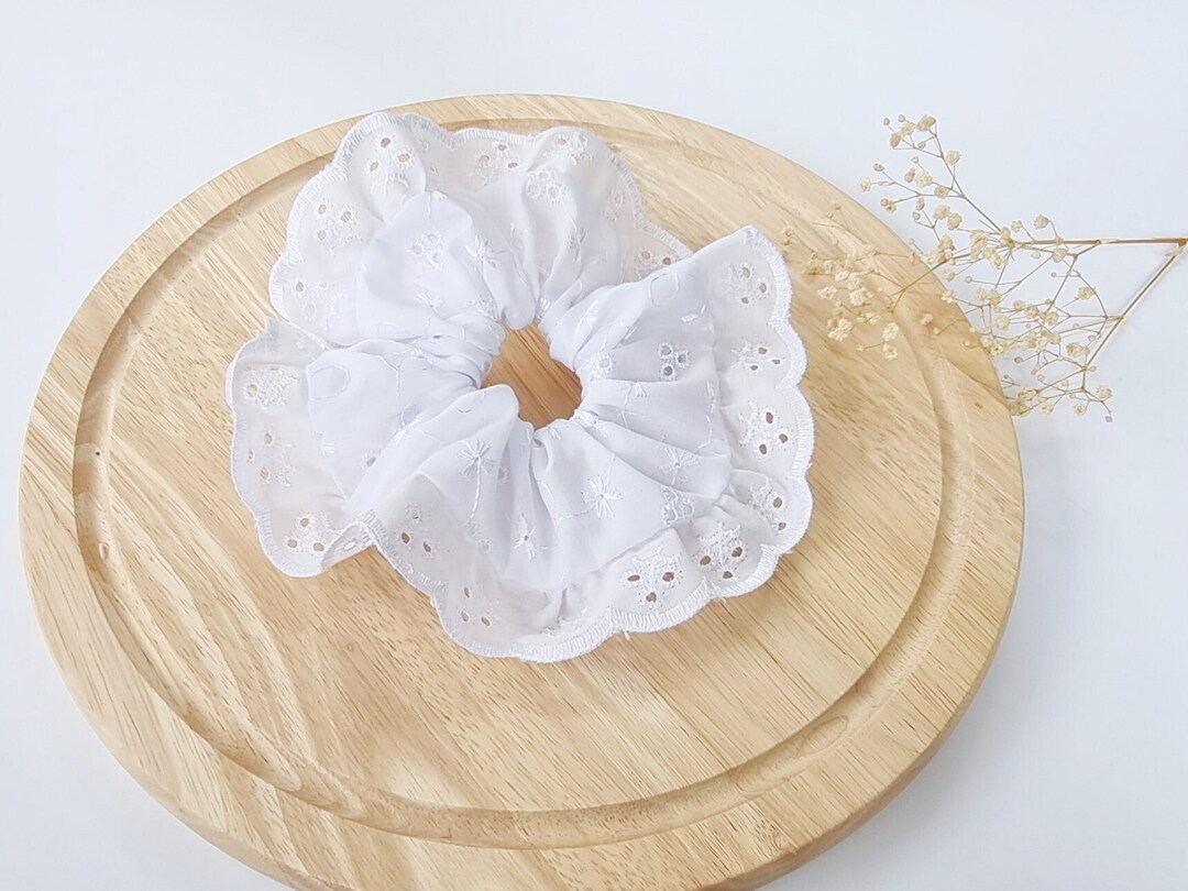 Large White Broderie Scrunchie With Anglaise Lace - Handmade in UK - Etsy