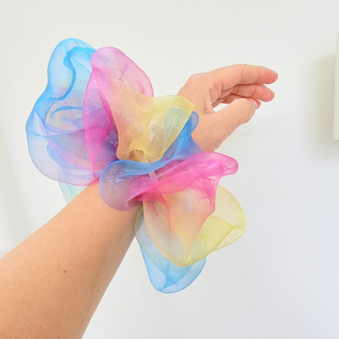 Large Rainbow Organza Scrunchie - XL Size Scrunchie - Oversized Hair ...