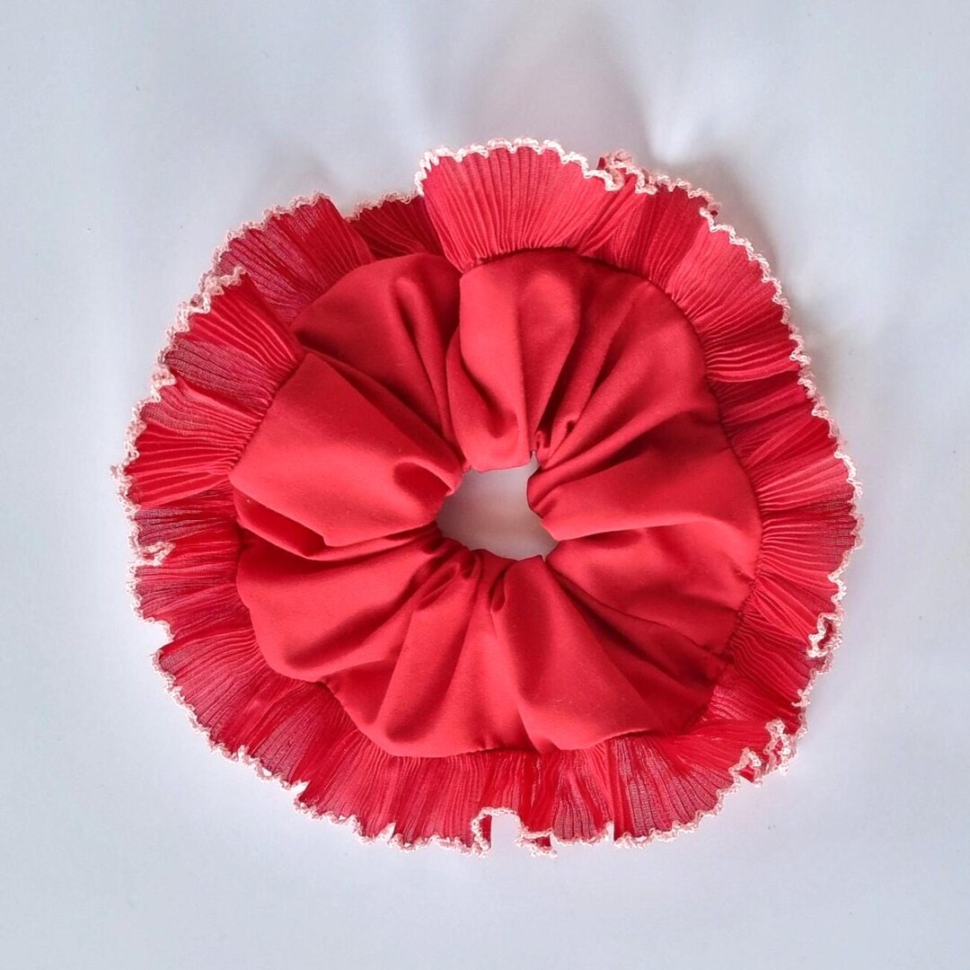 Red Frill Scrunchie With Ruffle Wine Red and Pink Frilling - Large Hair ...