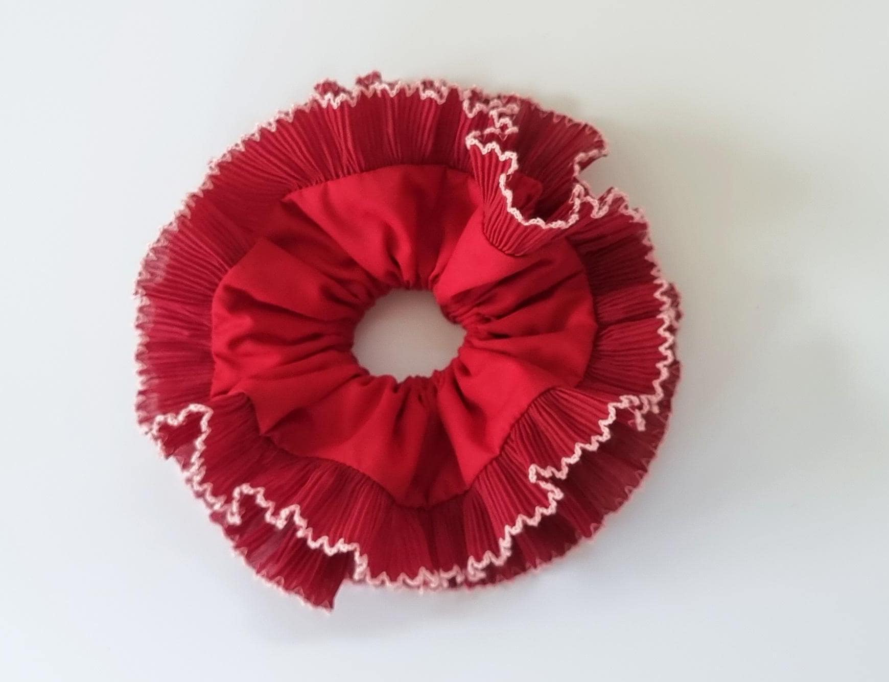 Oversized Red Double Layer Scrunchie With Dark Red and Pink Edges Frill ...
