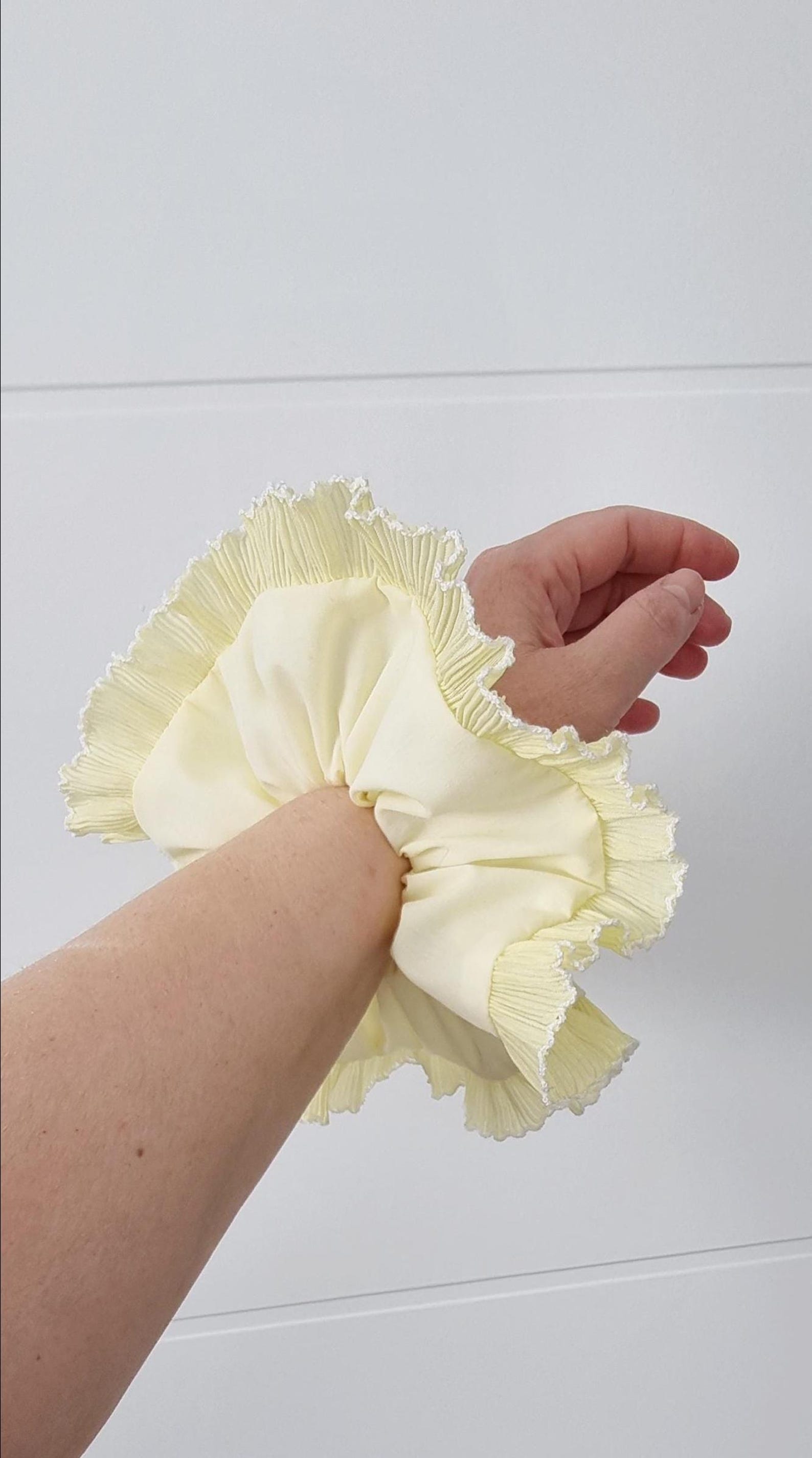 Buttermilk Frill Hair Scrunchie With Pleated Ruffle Trim - Light Yellow ...