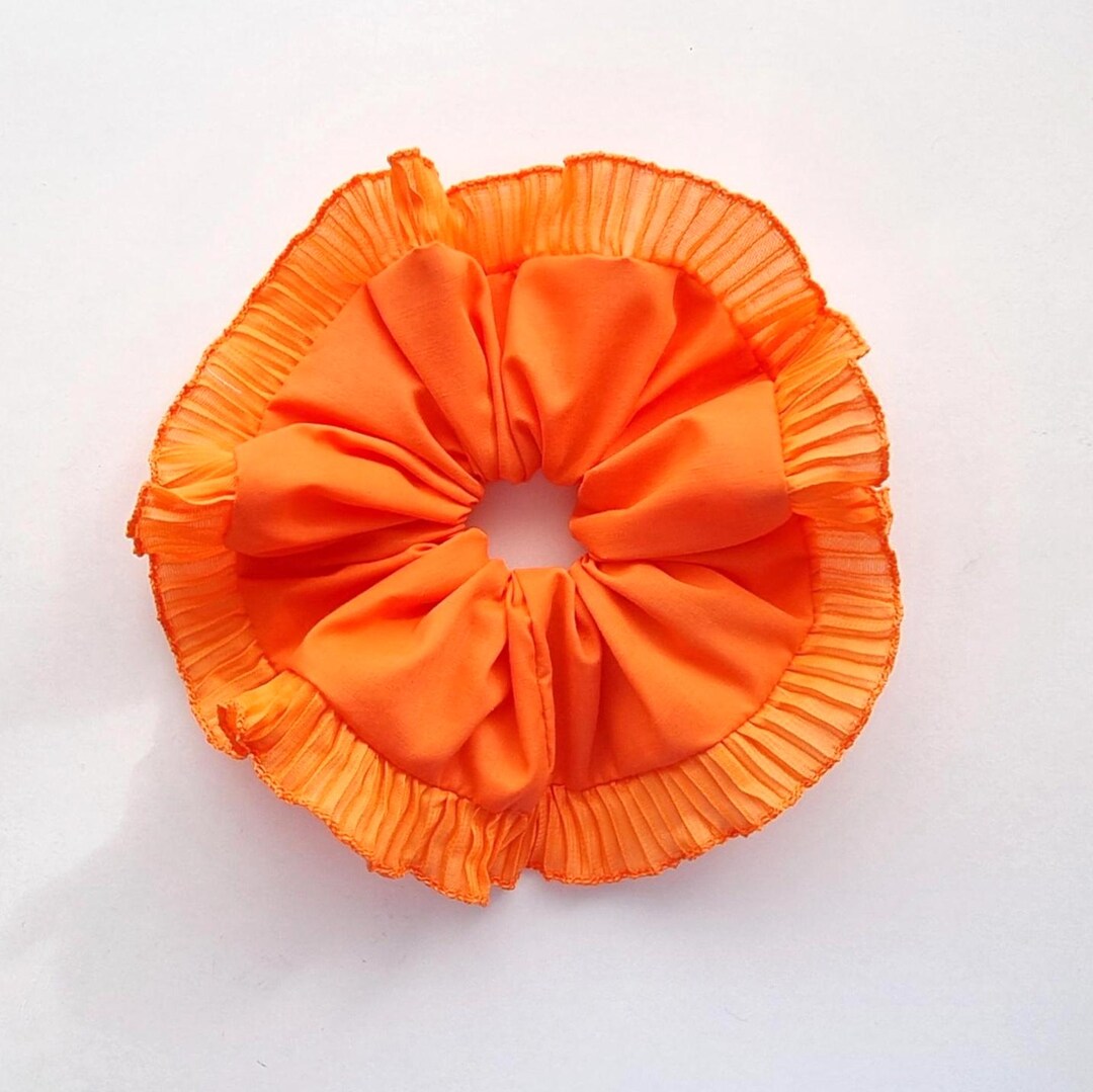 Orange Frill Scrunchie With Ruffle Frilling - Large Hair Tie Handmade ...