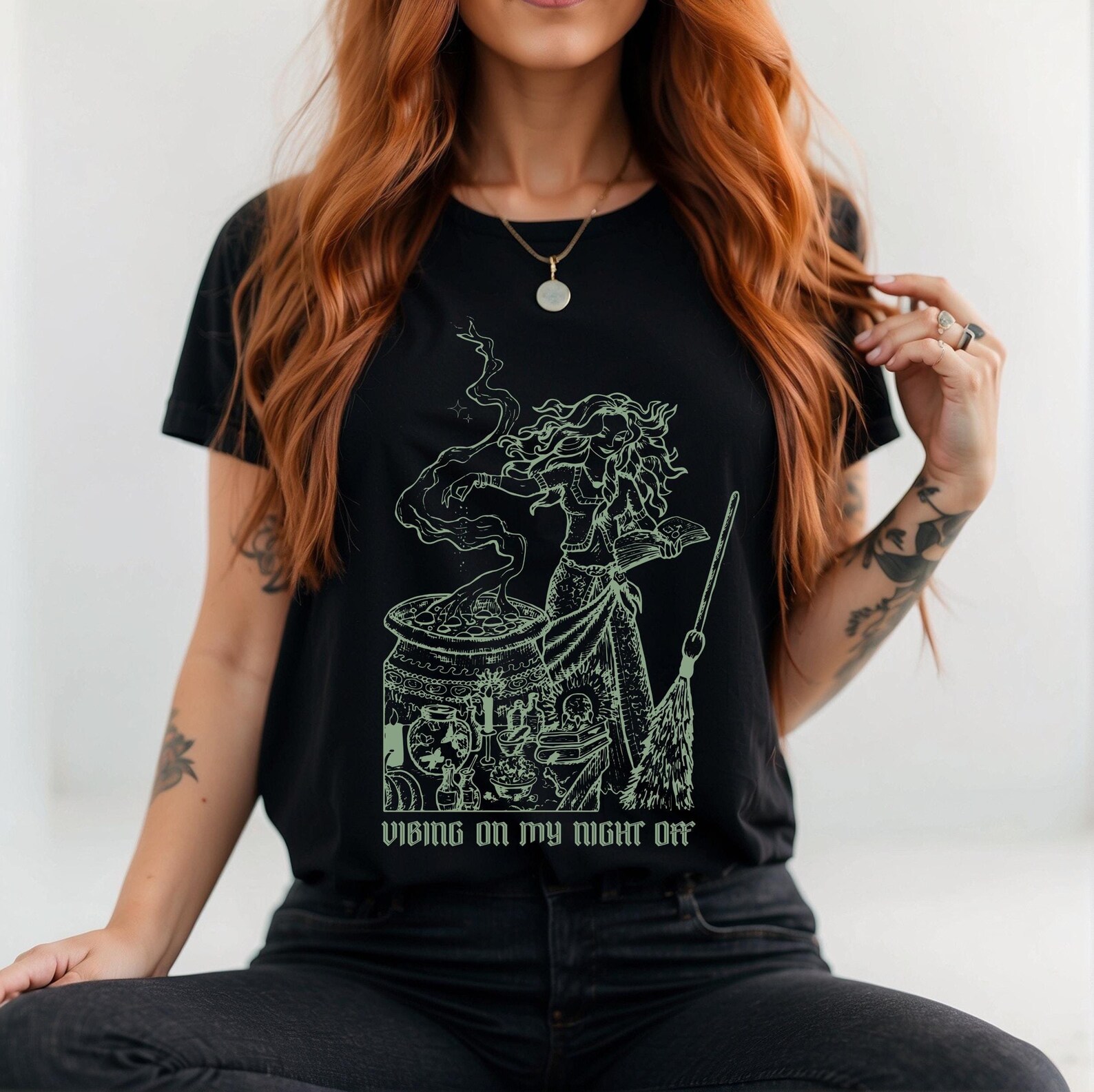 Green Witch T-shirt: Grunge Fairycore Woodcut Print Top Alt Clothing ...
