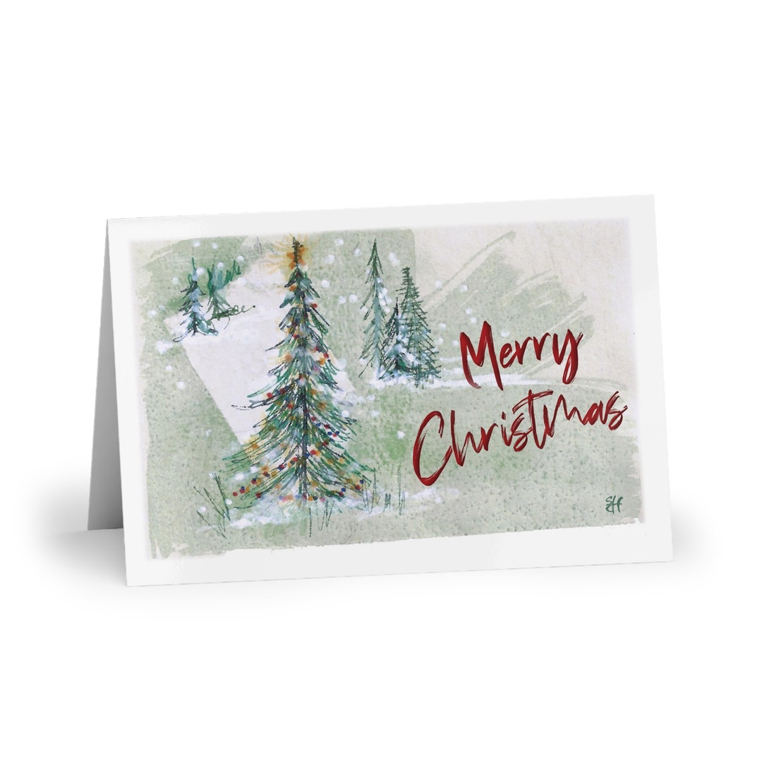 Merry Christmas Trees Greeting Cards 10-pcs - Etsy