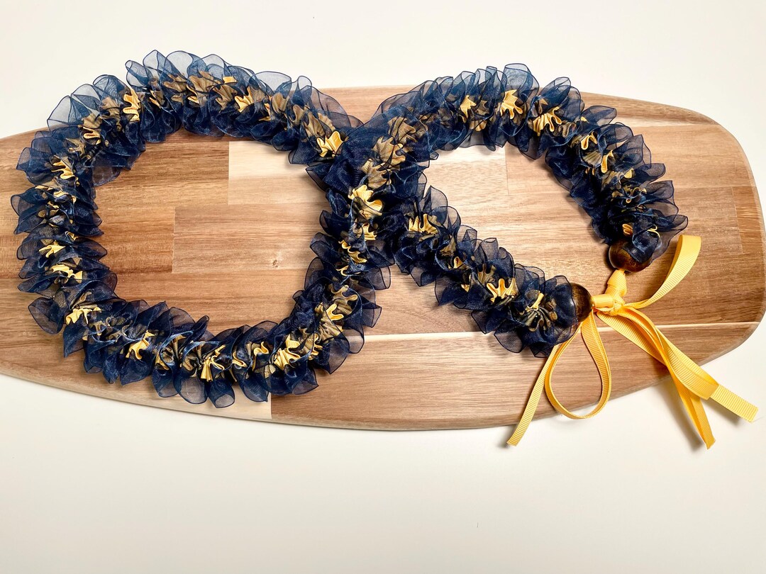 Plumeria Spiral Ribbon Lei - Hawaiian Lei - Graduation Lei - Navy Blue ...