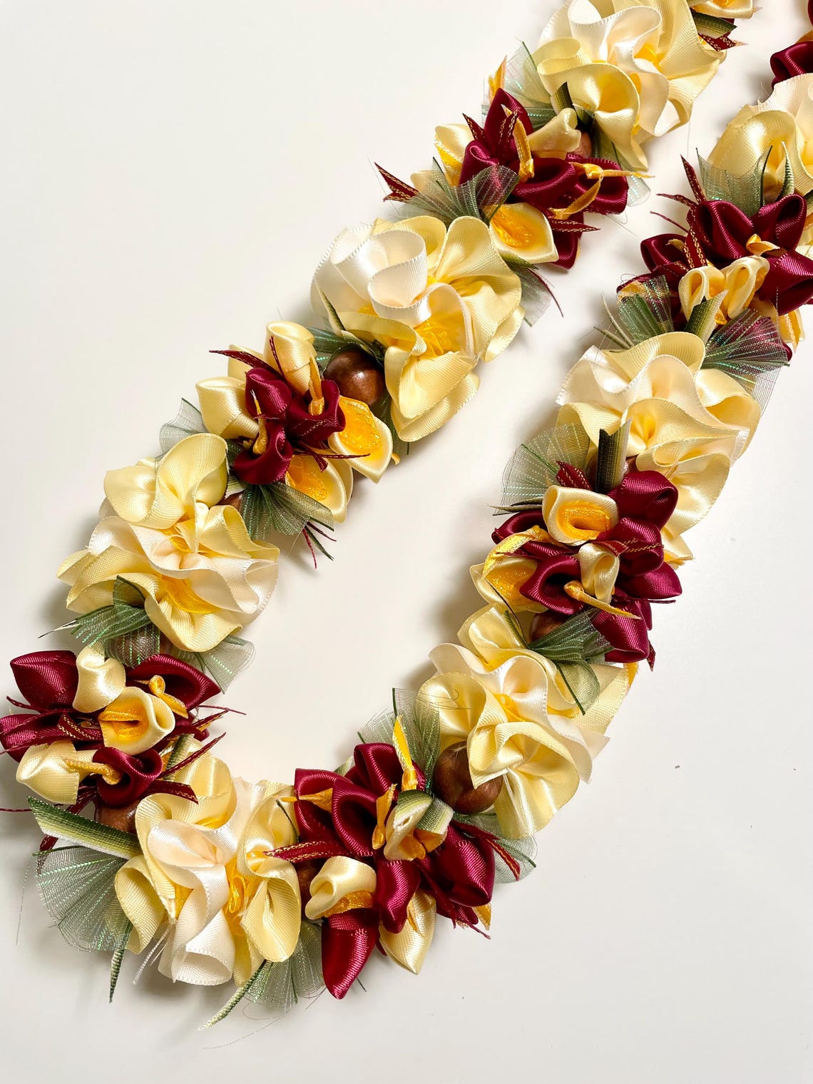 Hawaiian Lei Red, Yellow & Ivory Satin Ribbon Lei - Etsy