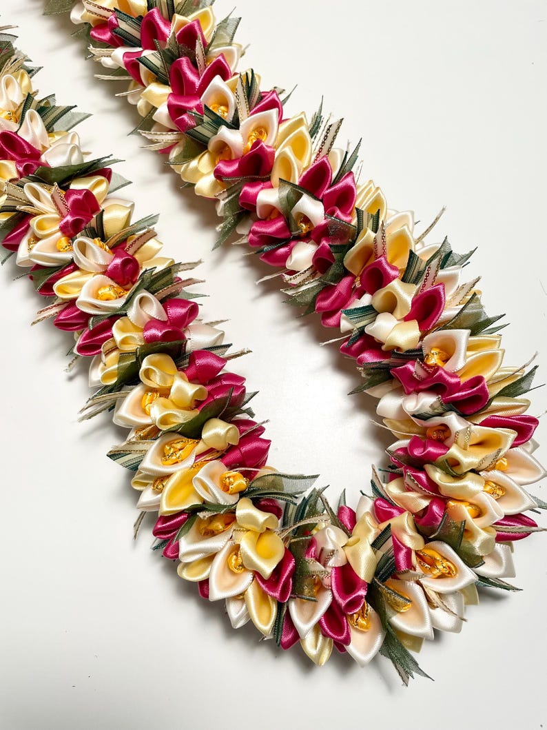 Plumeria Pink Folded Petal Lei Hawaiian Lei Graduation Lei Pink, Yellow ...