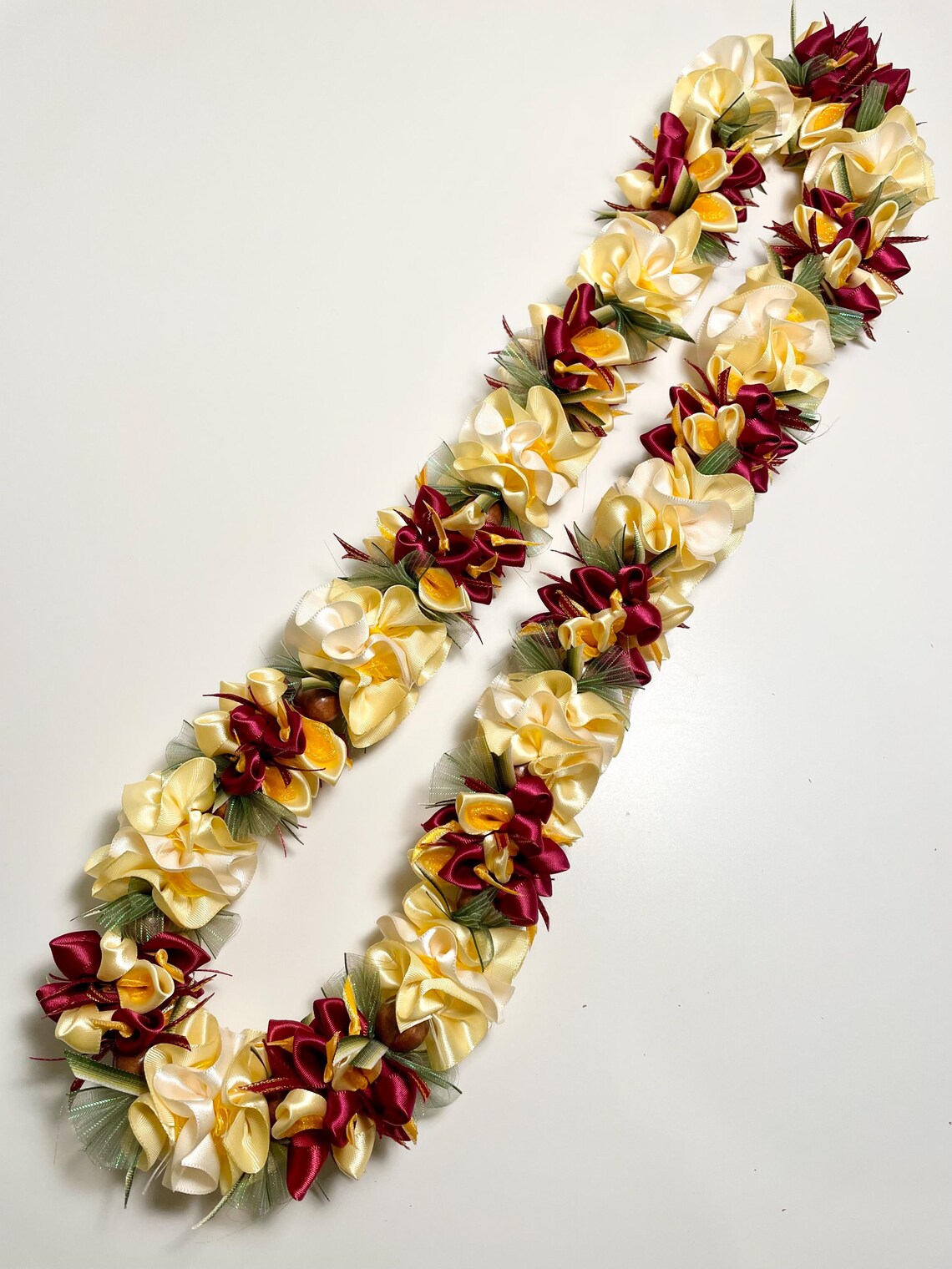 Hawaiian Lei Red, Yellow & Ivory Satin Ribbon Lei - Etsy