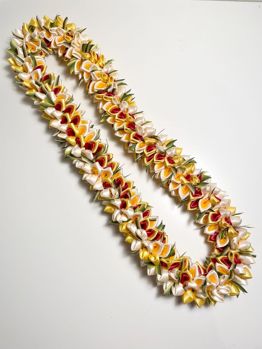 Ribbon Lei - Hawaiian Lei - Graduation Lei - Yellow, Ivory and Red ...