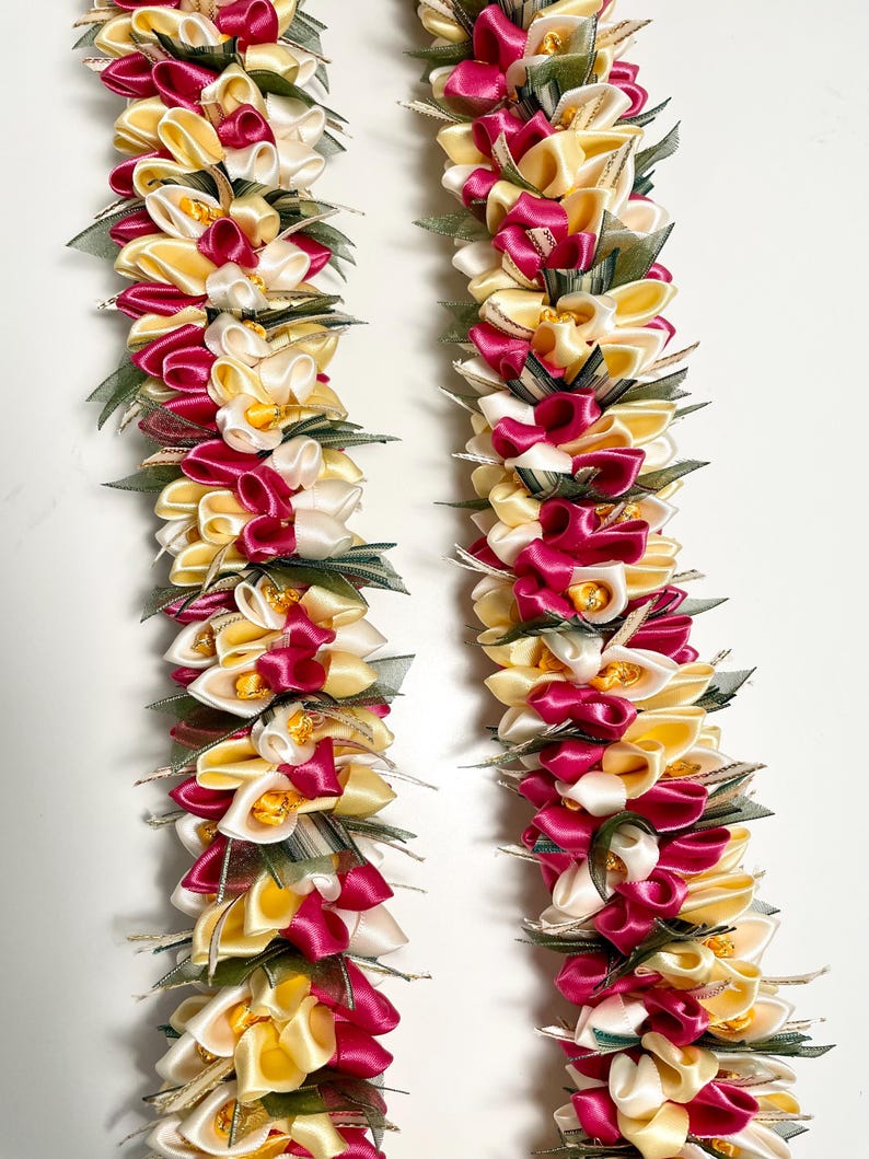Plumeria Pink Folded Petal Lei Hawaiian Lei Graduation Lei Pink, Yellow ...