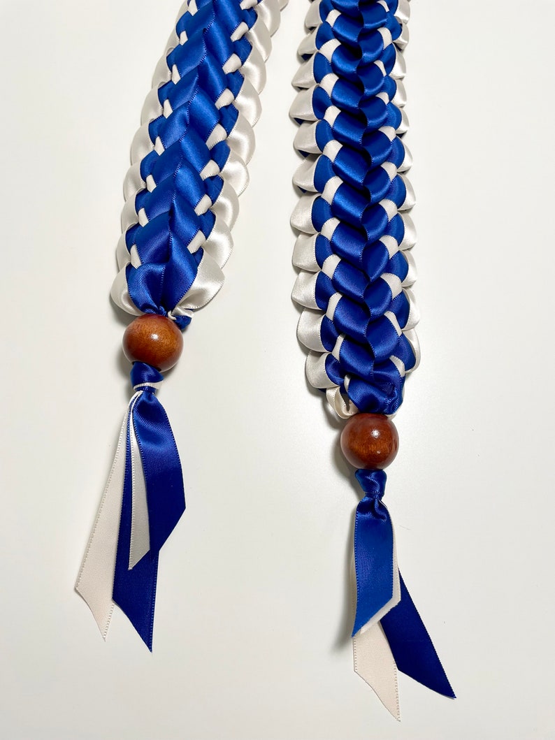 Blue & White Ribbon Lei Double Braided Open Style Graduation Stole 65 ...