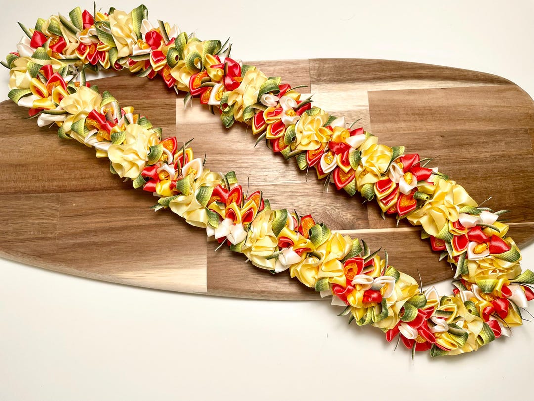 Ribbon Lei - Hawaiian Lei - Graduation Lei - Poppy Pink, Yellow and ...