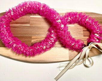 Plumeria Spiral Ribbon Lei W/ Wood Beads - Hawaiian Lei - Graduation ...