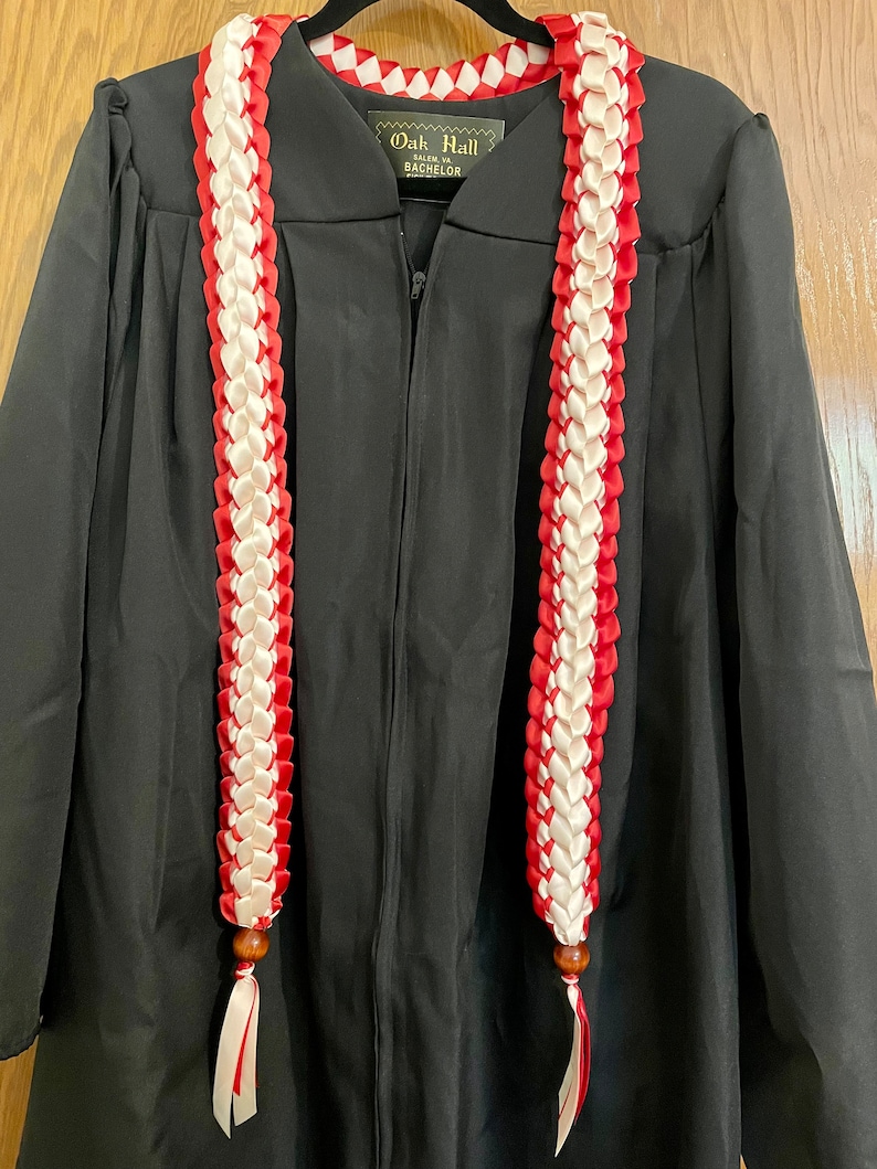 Red & White Ribbon Lei Double Braided Open Style Graduation Stole 57 ...