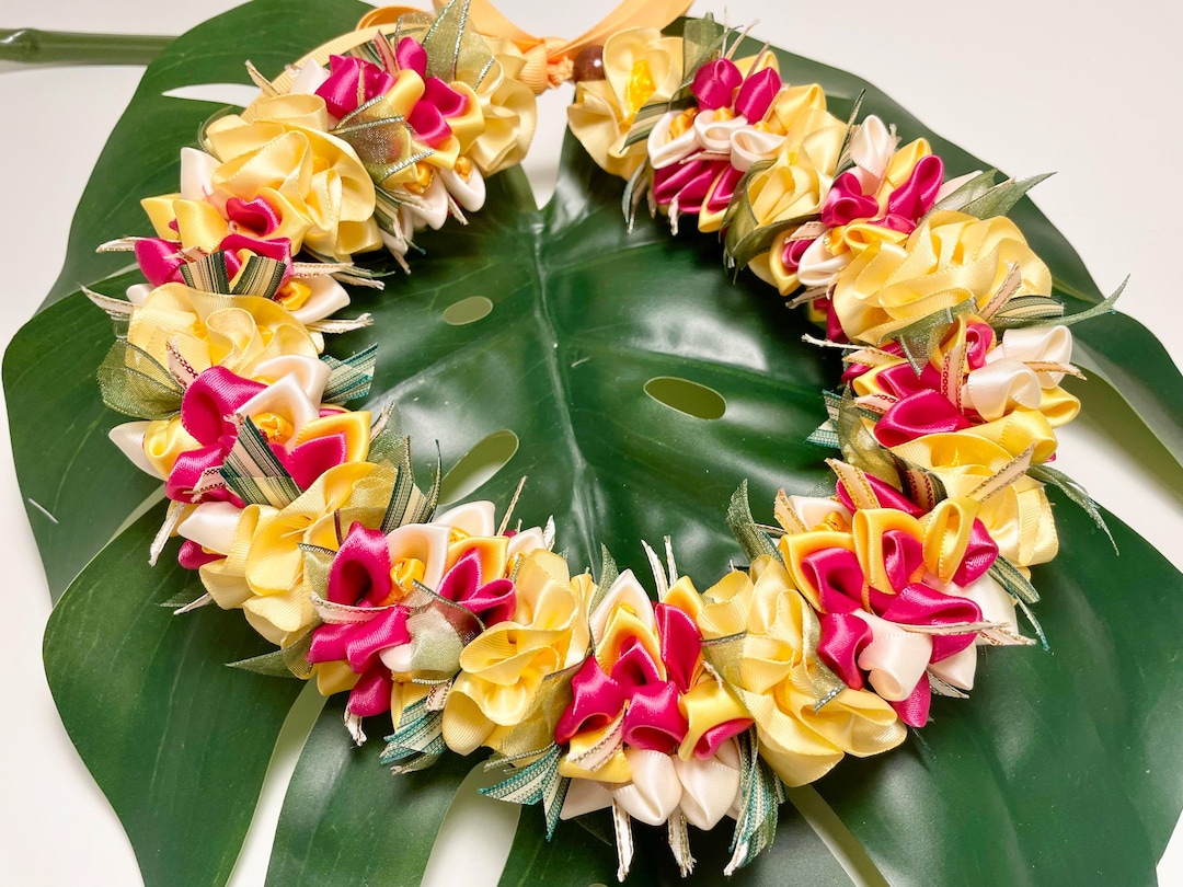 Haku Lei - Head Lei - Pink, Yellow, White - Hawaiian Lei - Etsy
