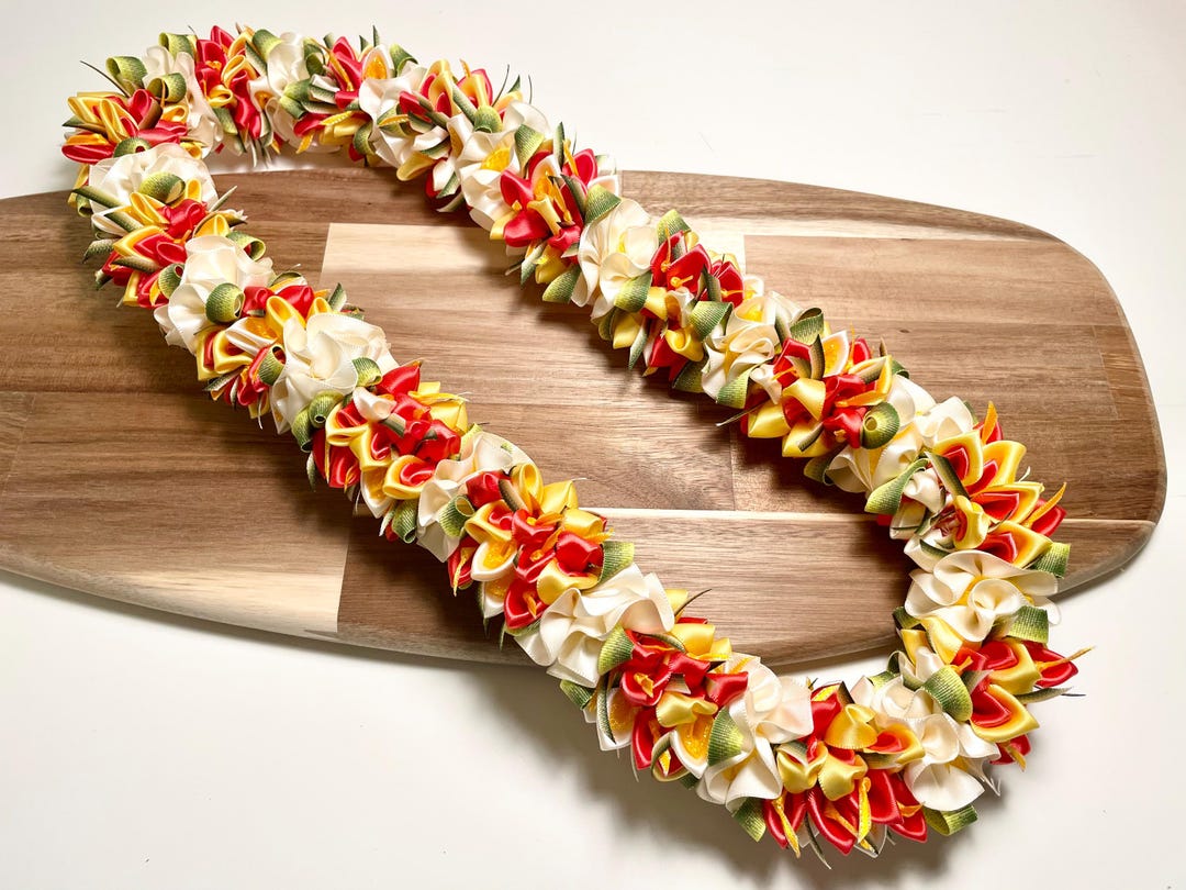 Satin Ribbon Lei - Hawaiian Lei - Graduation Lei - Poppy Orange, Yellow ...