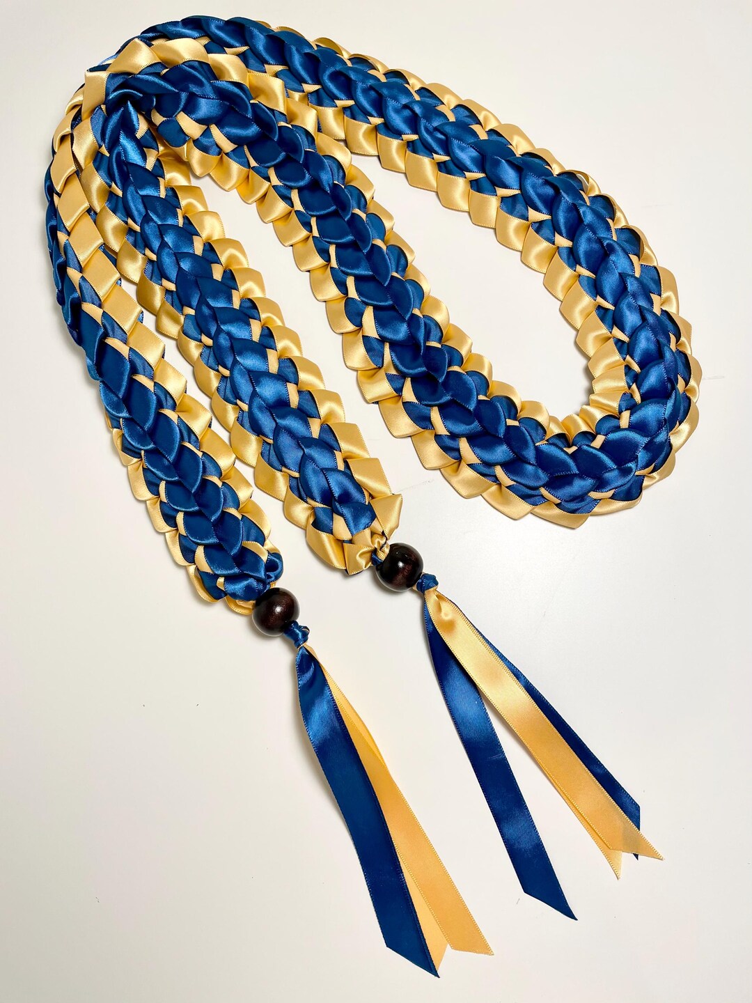 Blue and Gold Double Braided Ribbon Lei - Open Lei Style - Graduation ...