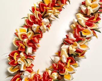 Hawaiian Lei Red, Yellow & Ivory Satin Ribbon Lei - Etsy