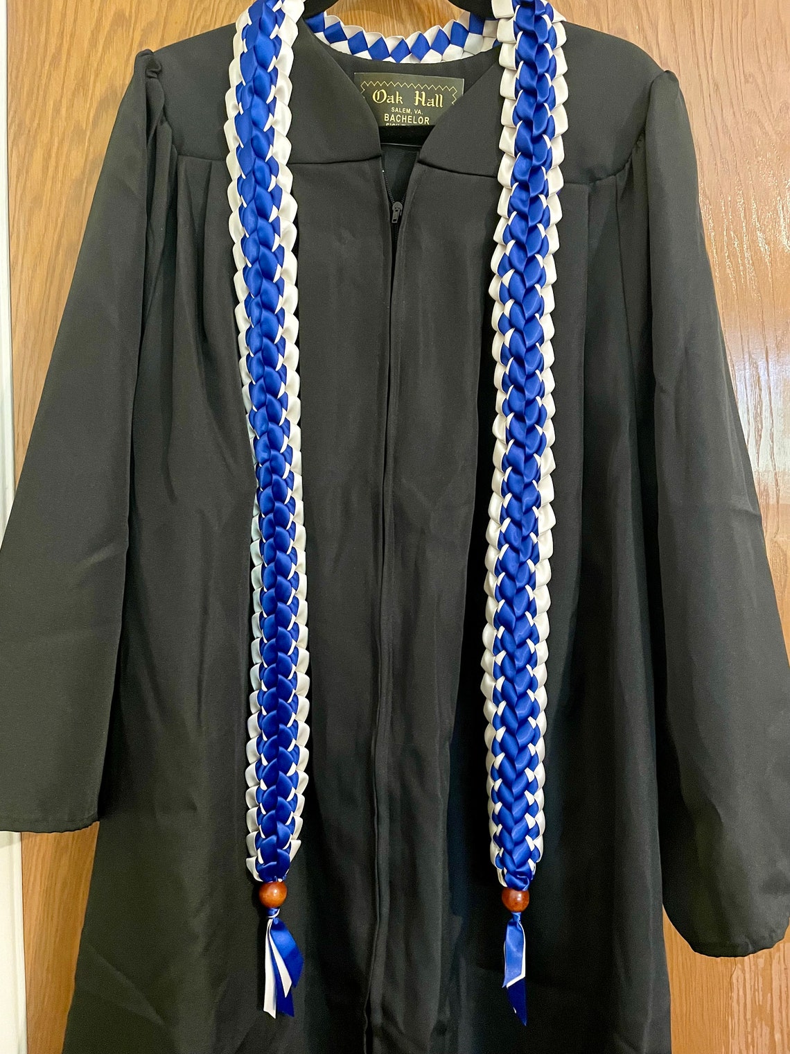 Blue & White Ribbon Lei Double Braided Open Style Graduation Stole 65 ...