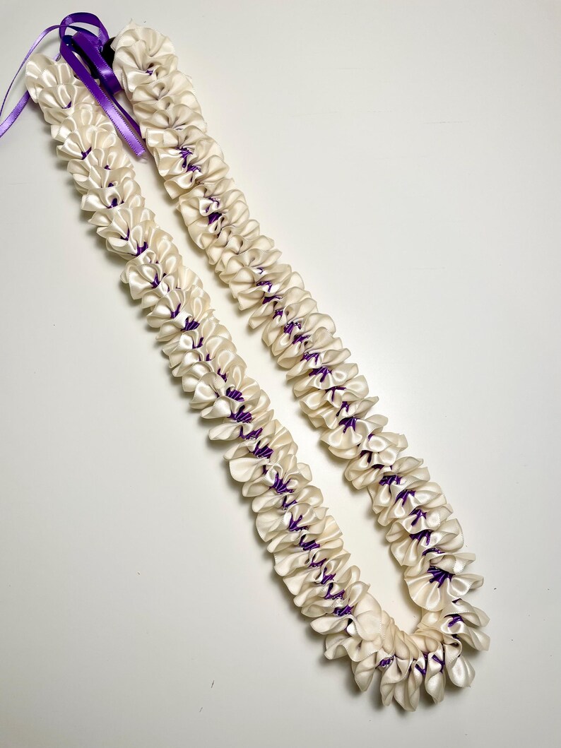 Plumeria Spiral Ribbon Lei W/ Wood Beads - Hawaiian Lei - Graduation ...