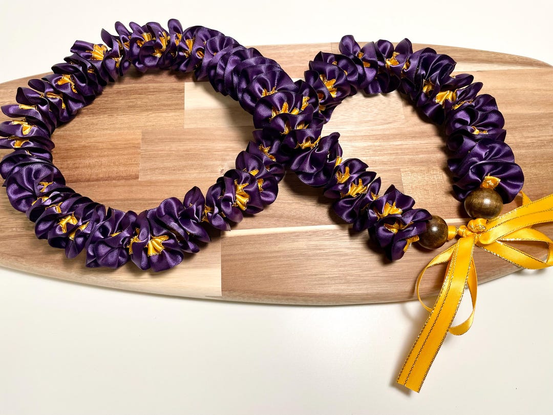 Plumeria Spiral Ribbon Lei W/ Wood Beads - Hawaiian Lei - Graduation ...