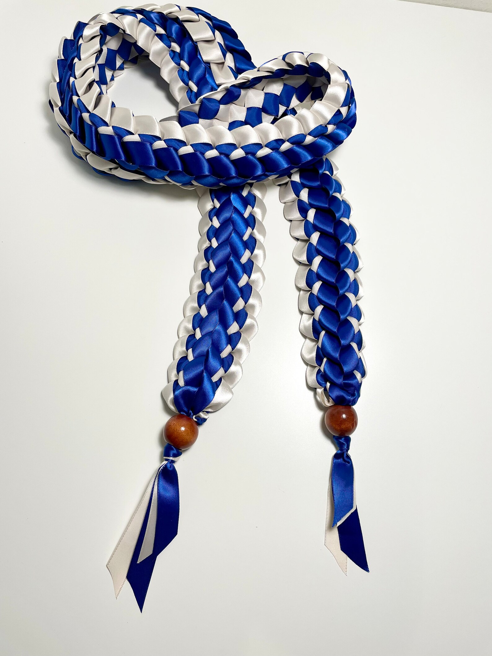 Blue & White Ribbon Lei Double Braided Open Style Graduation Stole 65 ...