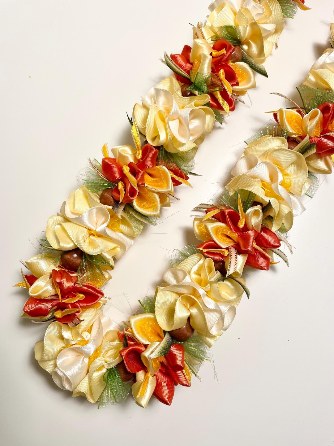 Hawaiian Ribbon Lei - Orange, Yellow and Ivory - Satin Ribbon Lei - Etsy