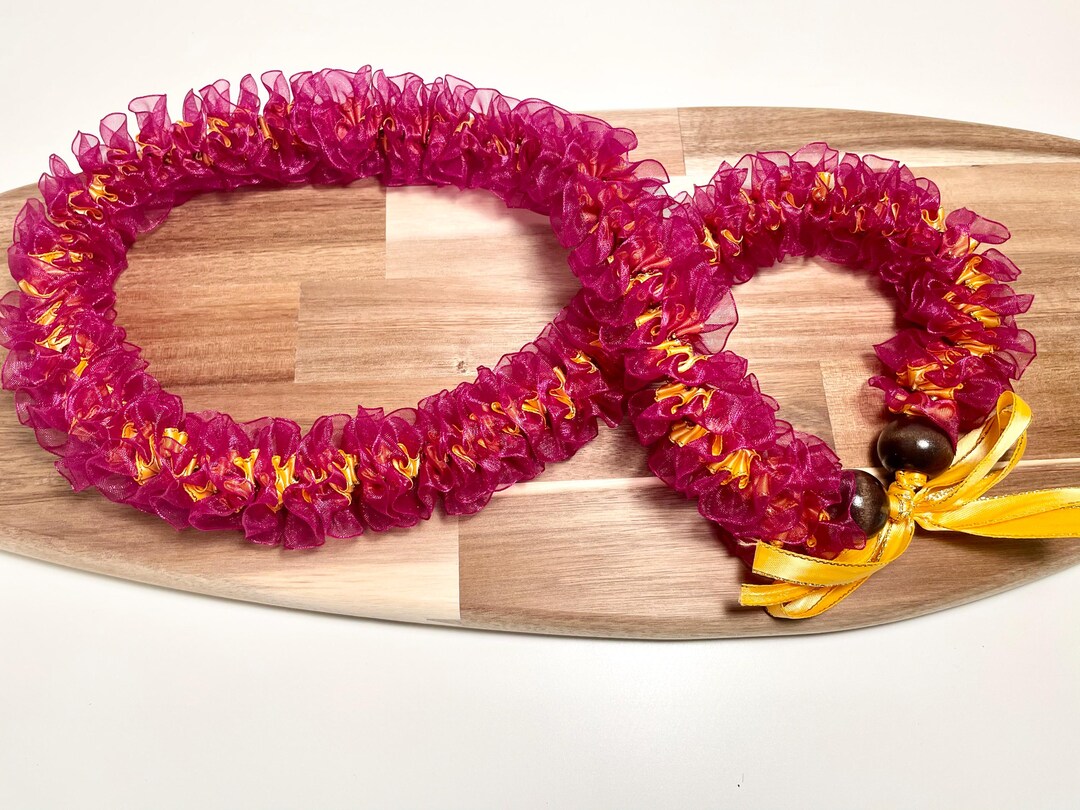 Plumeria Spiral Ribbon Lei W/ Wood Beads - Hawaiian Lei - Graduation ...