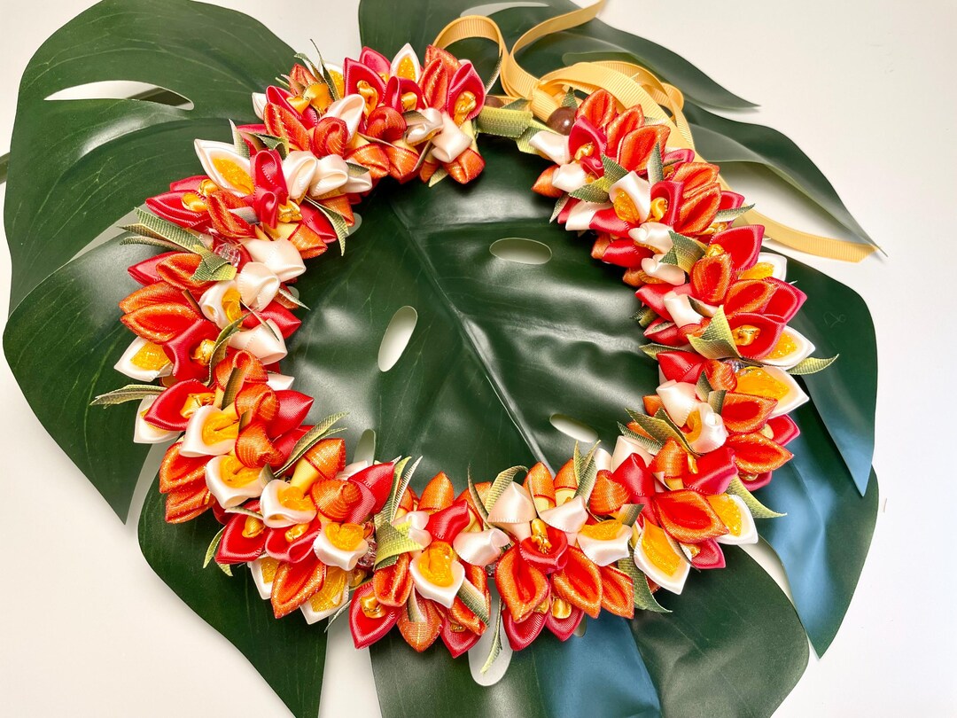 Haku Lei Head Lei Graduation Lei Poppy Pink, White, Yellow - Etsy