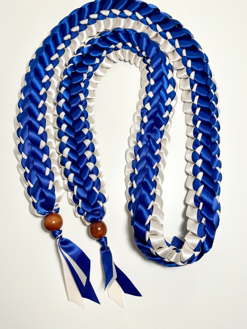 Blue & White Ribbon Lei Double Braided Open Style Graduation Stole 65 ...