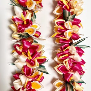 Hawaiian Ribbon Lei - Pink, Ivory & Yellow - Satin Ribbon Lei - Etsy