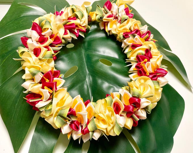 Haku Lei - Head Lei - Red, Yellow and White - Etsy