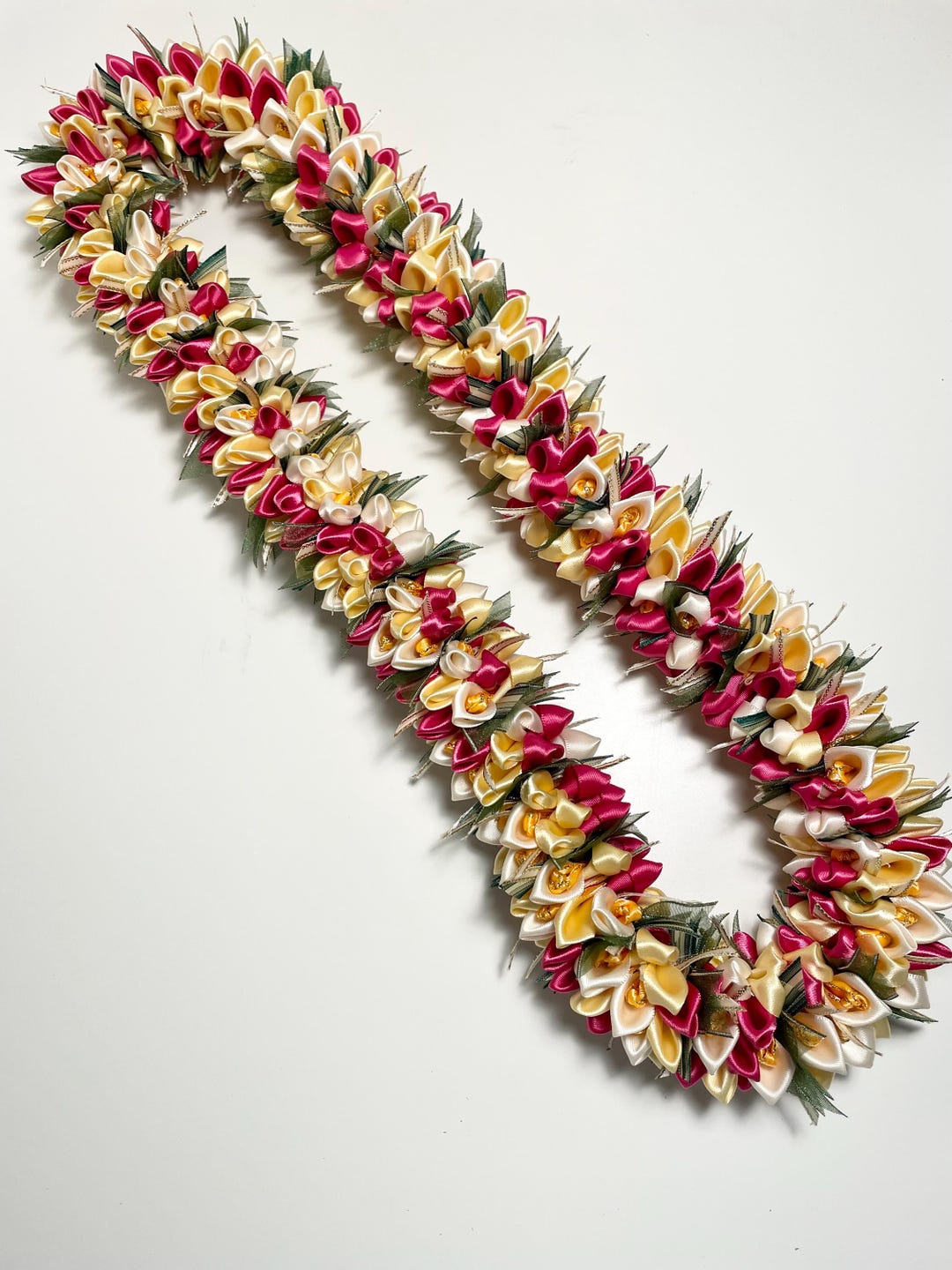 Plumeria Pink Folded Petal Lei Hawaiian Lei Graduation Lei Pink, Yellow ...