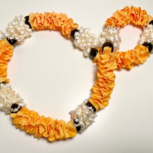 Ribbon Lei Orange & White Ilima and Carnation Kukui Nut Graduation Lei ...
