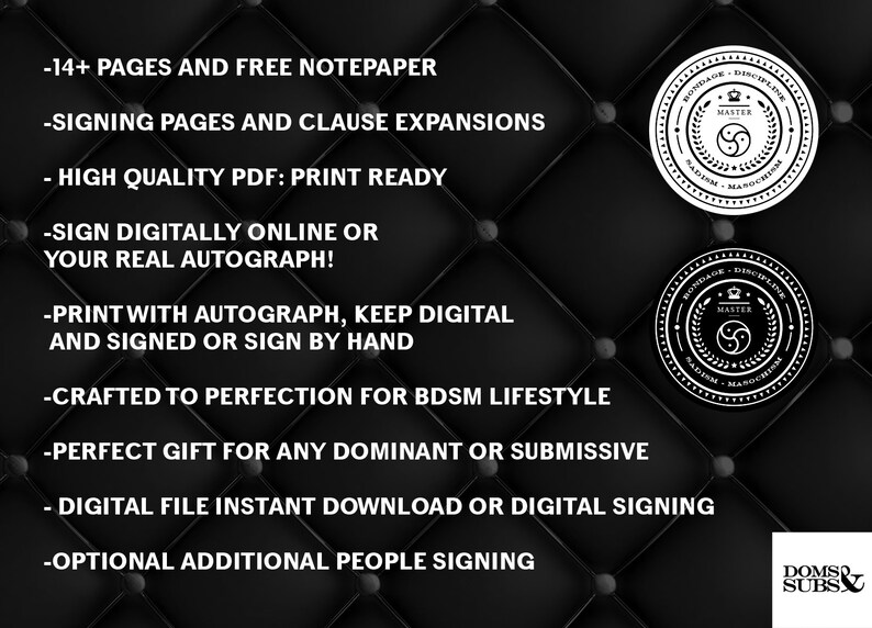 BDSM Contract PDF printable & Digital Signing Submissive Contract Gift ...