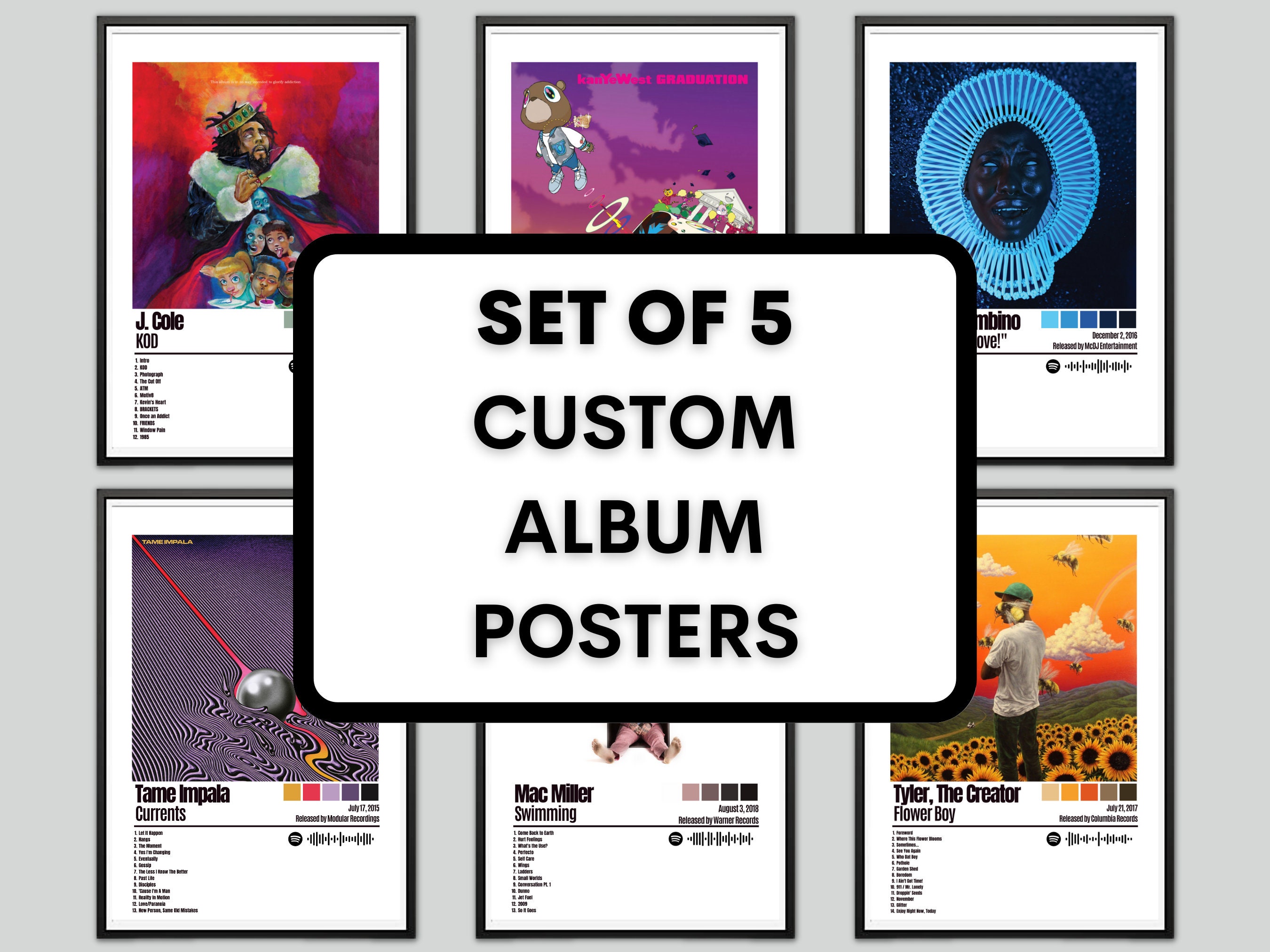 SET OF 5 Custom Tracklist Posters Music Posters Album - Etsy
