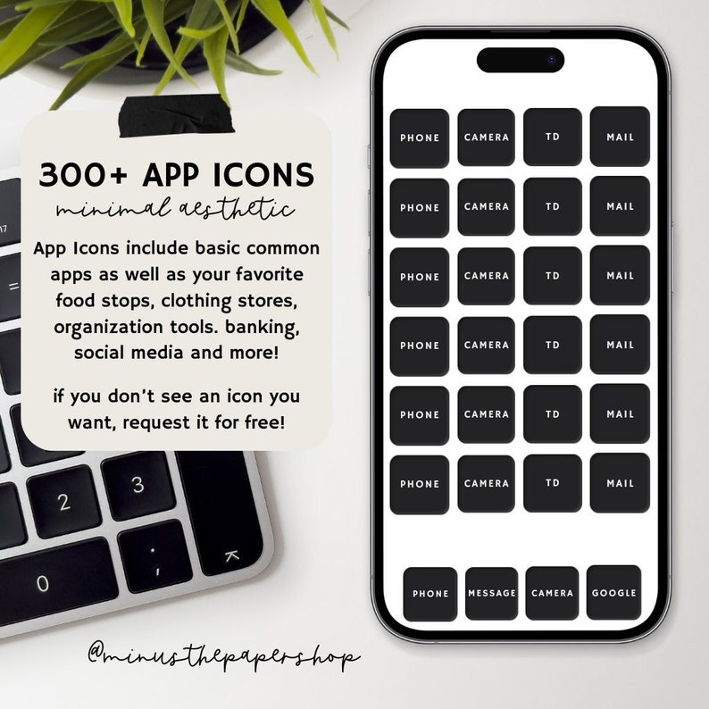 Minimal Black and White App Icons Bundle 300 - Etsy