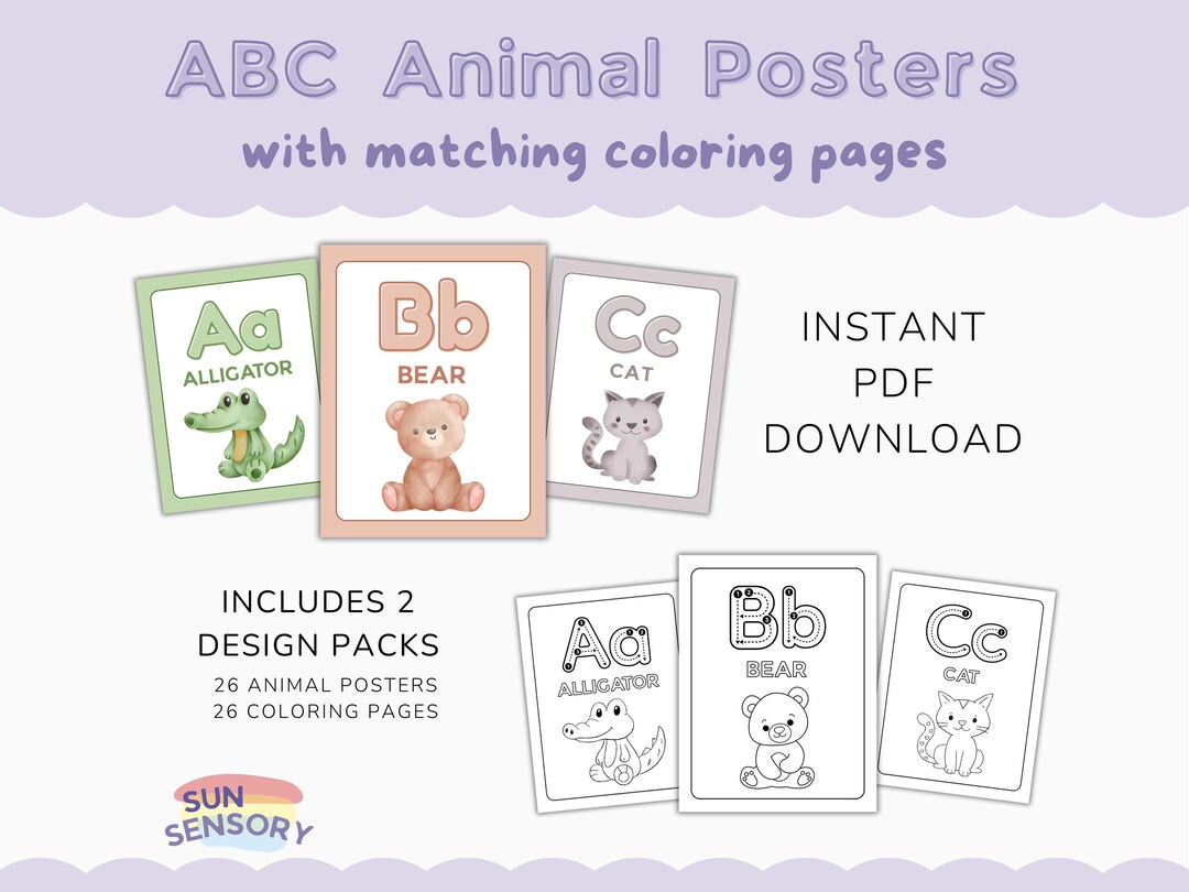 ABC Animal Posters and Coloring Pages - Printable Posters for Classroom ...